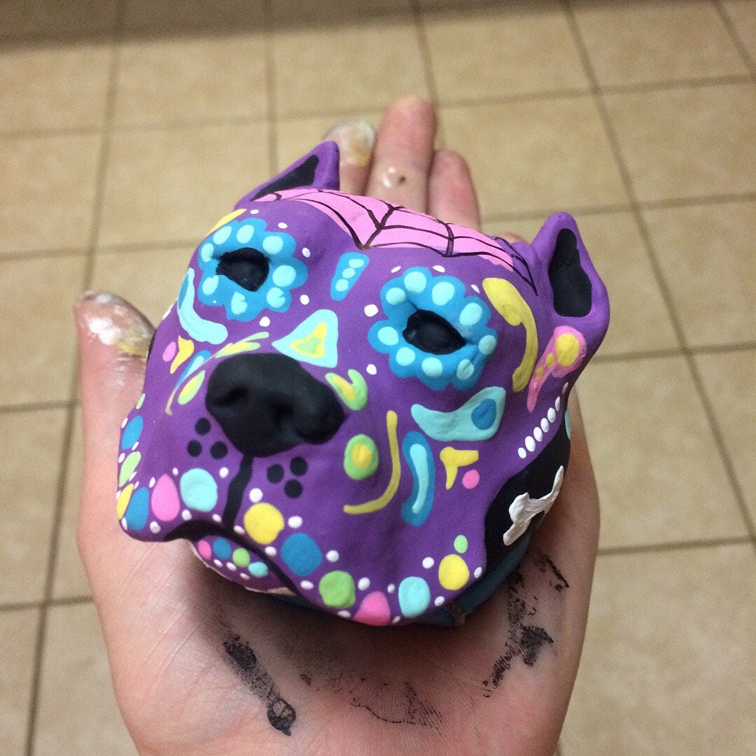Custom painted sugar skull pit bull custom sugar skull bully