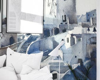 Santorini wall art | Etsy