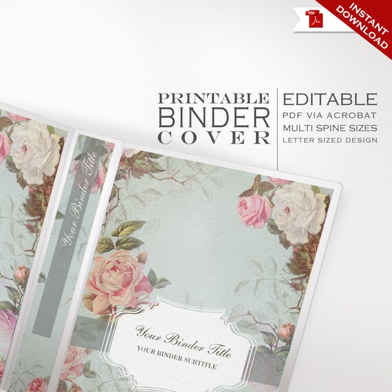 Binder Cover Printable Editable French Country Vintage Rose