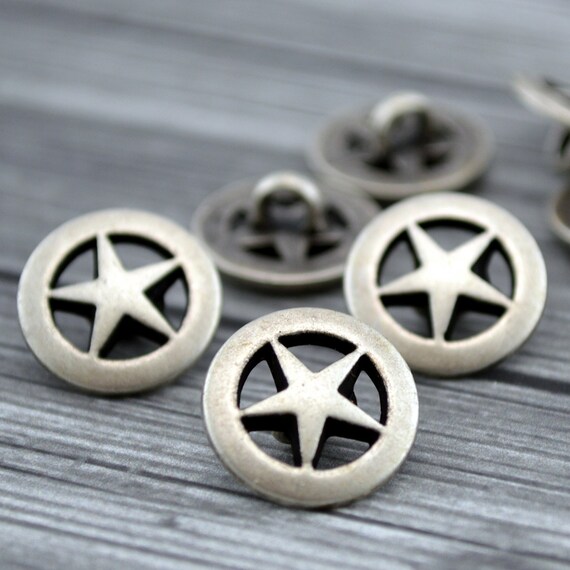 TEXAS STAR Buttons Antique Silver Button 5/8 Five