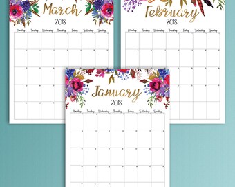 Watercolor calendar | Etsy
