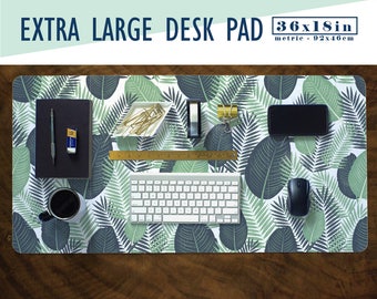 White Marble Print Extra Large Desk Pad with Available Custom