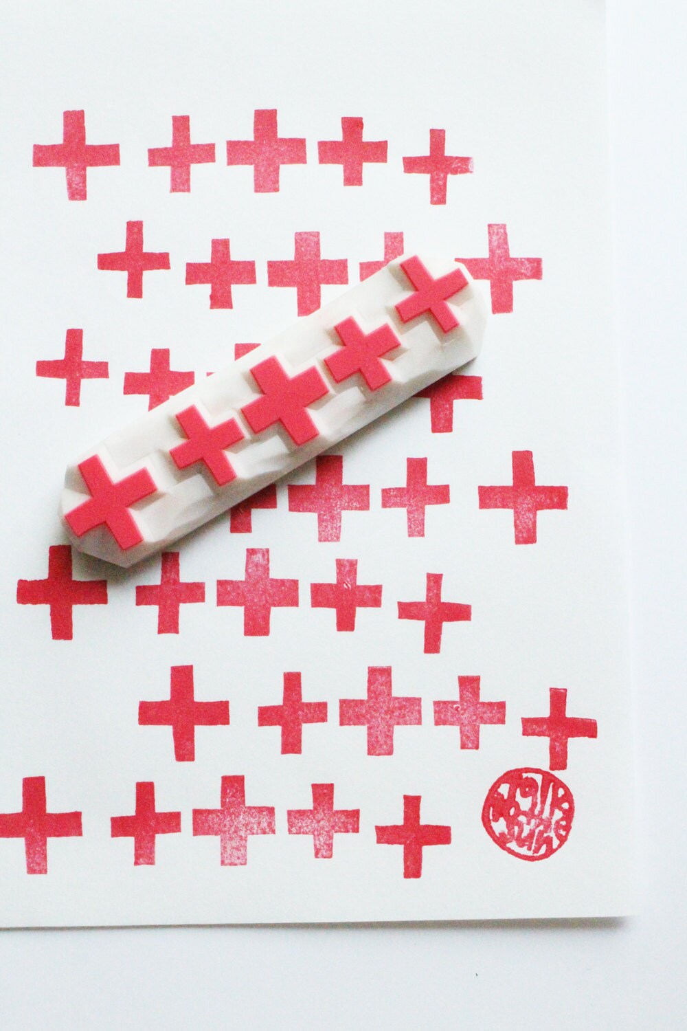 cross pattern stamp. geometric hand carved rubber stamp. edge