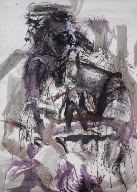 Items similar to Ink and Charcoal Drawing with Composite Figures on Etsy