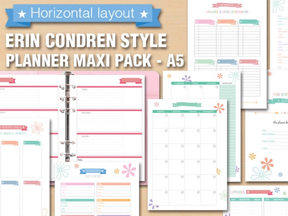 Erin Condren style planner horizontal layout Maxi Pack