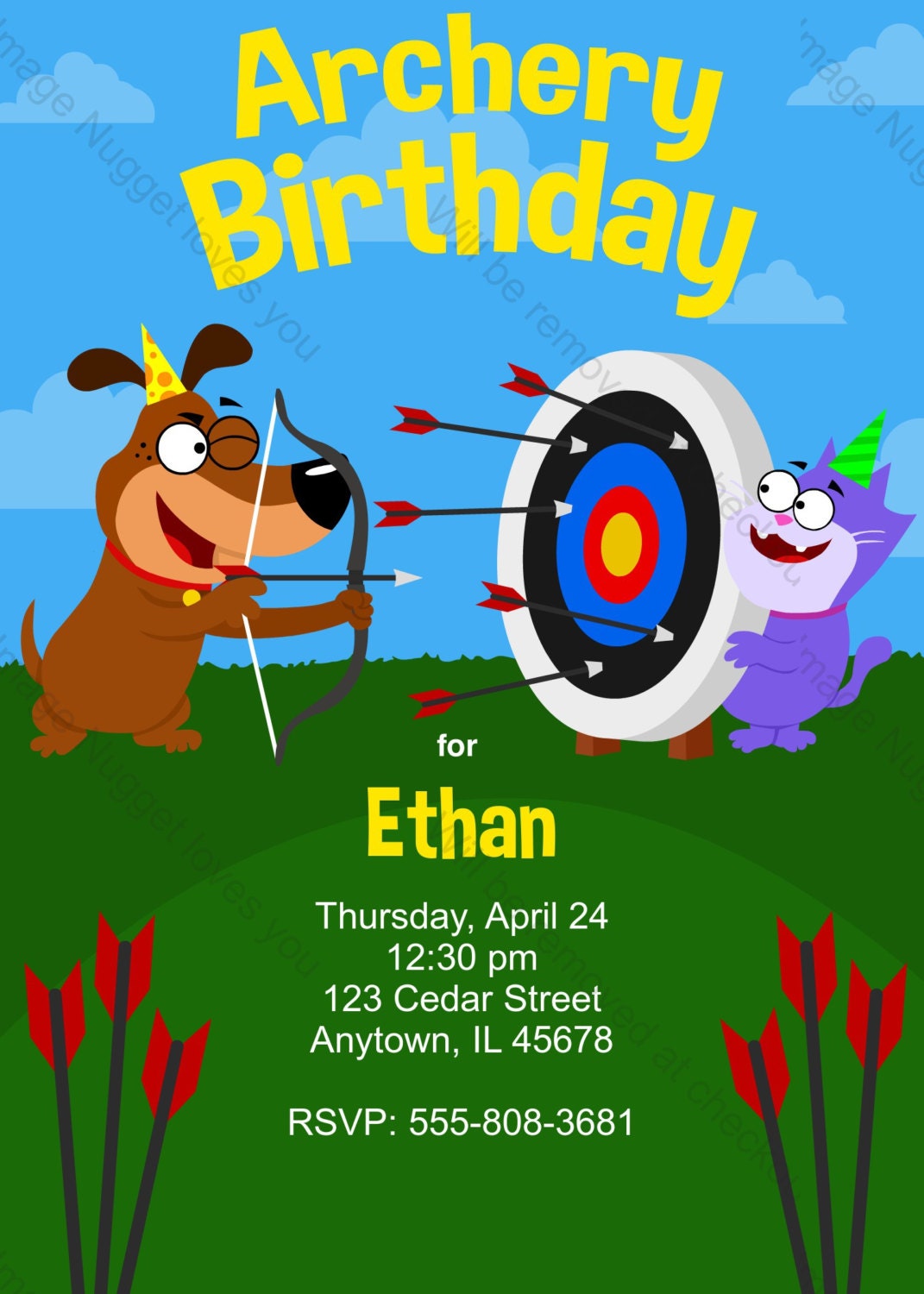 Archery Birthday Party Invitation printable birthday invite