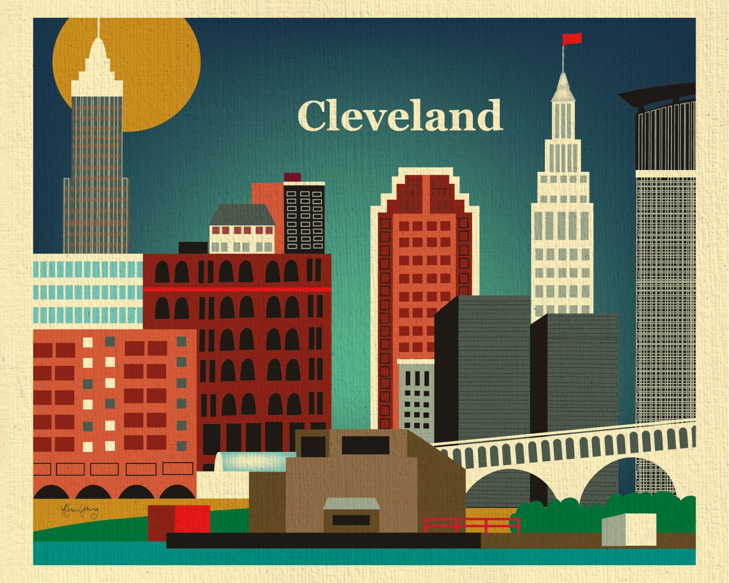 Cleveland Art Print Cleveland Skyline Cleveland Map