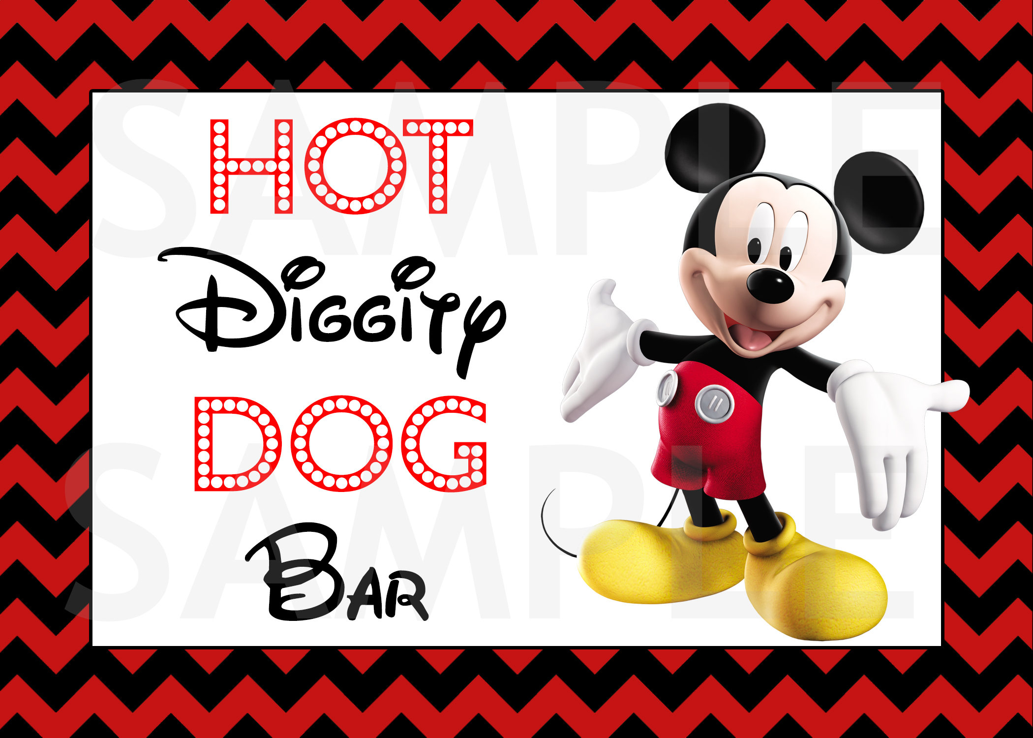Mickey Mouse Birthday Sign Hot Diggity Dog Bar