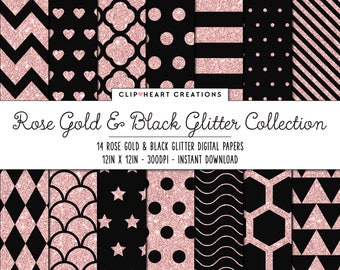 Pink & Black glitter digital paper Glitter silver pink
