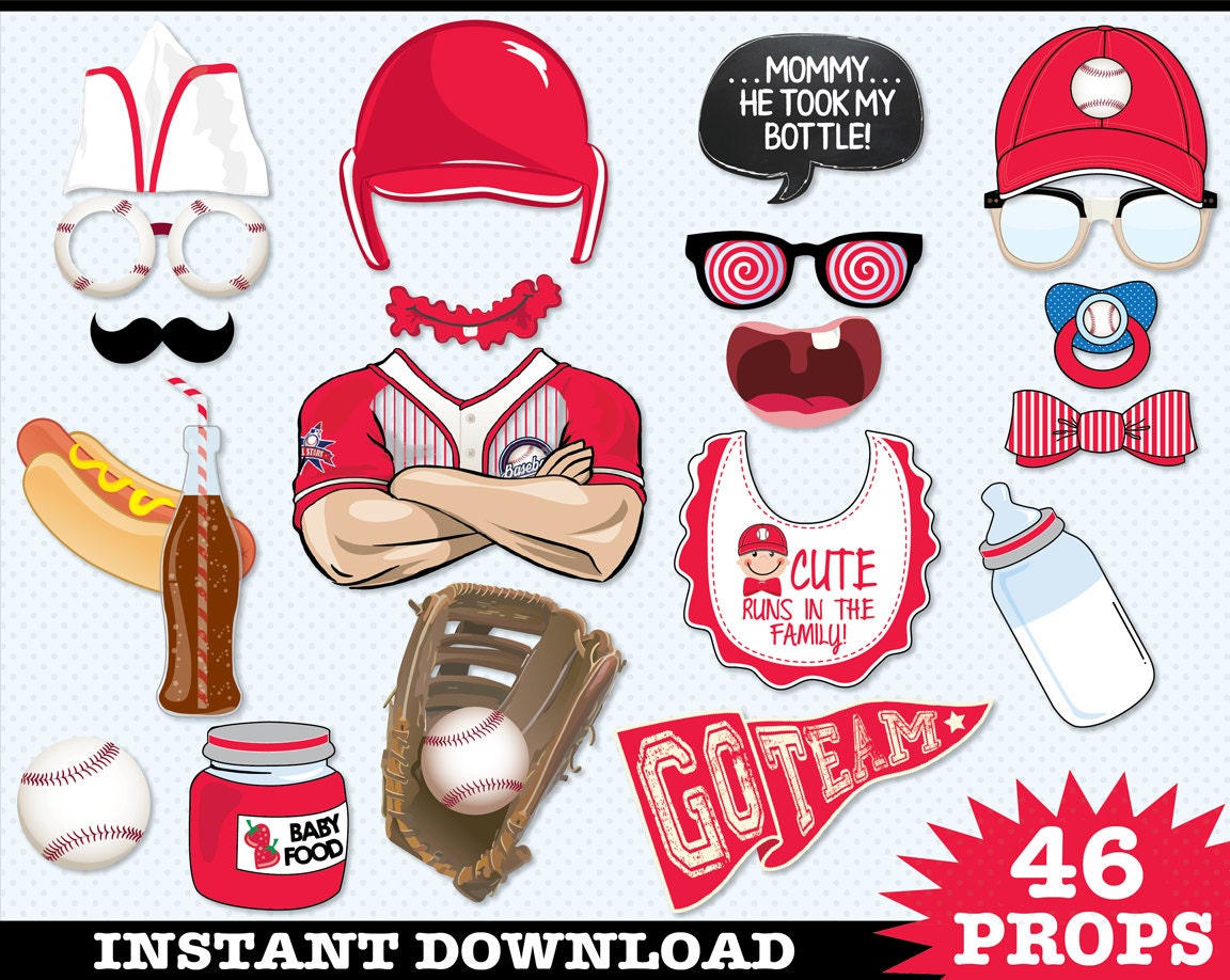 Baseball Baby Shower Photo Booth Props Little Slugger Retro