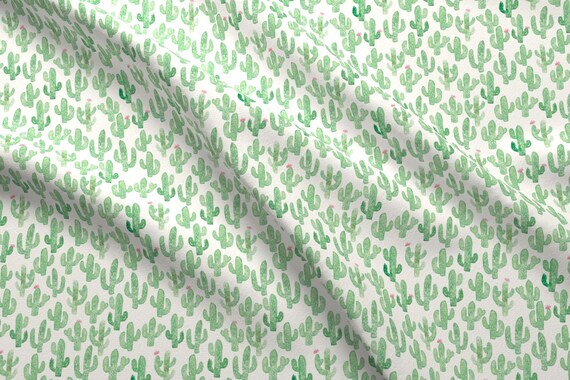 Watercolor Green Cactus Fabric Cactus Print Small Scale By