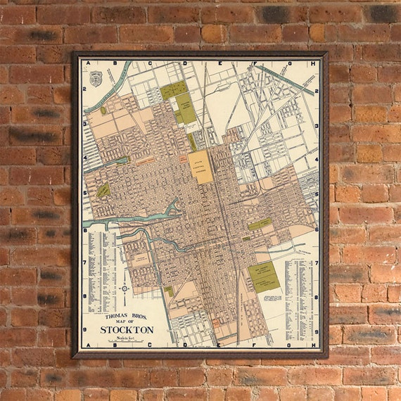 Stockton map Historical city plan of Stockton Fine print