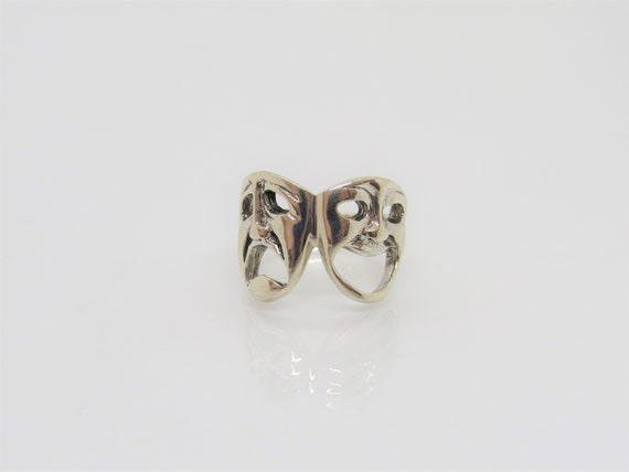 Vintage Sterling Silver Happy Sad Band Ring Size 5