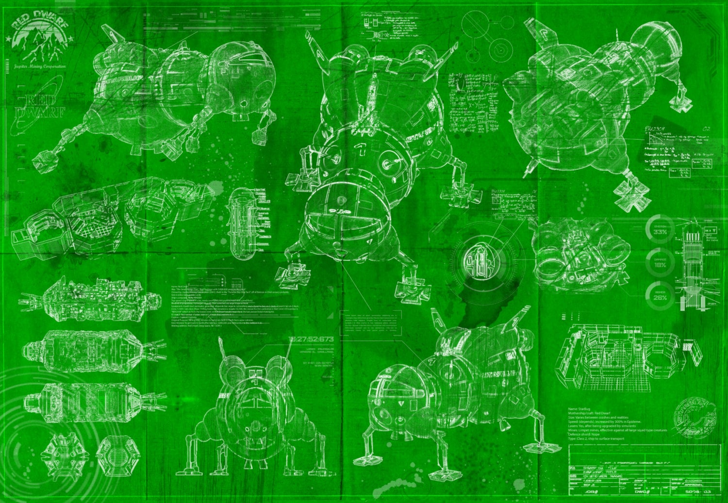 Red Dwarf / StarBug aged blueprint specs.