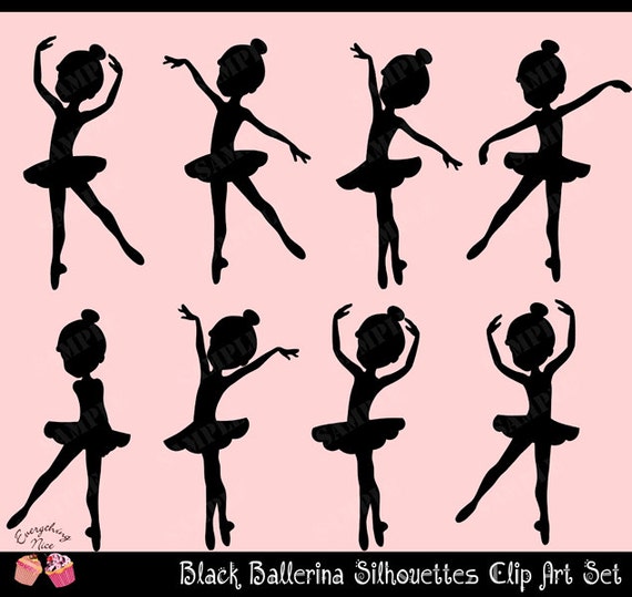Black Ballerina Silhouettes Clipart Set
