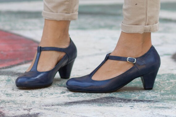 Leather Shoes Leather Pumps T Shape Flamenco Shoes Heeled