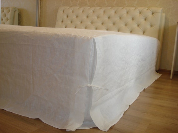 Linen Box Pleated Bedskirt With Ties. Natural Flax Bed Sheet
