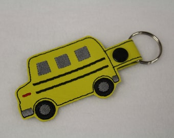 school bus key fob AND snap tab keychain 4x4 hoop friendly