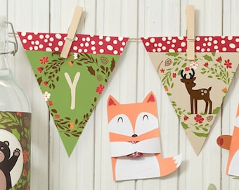 Woodland Party printable decor kit fox baby deer raccoon bear