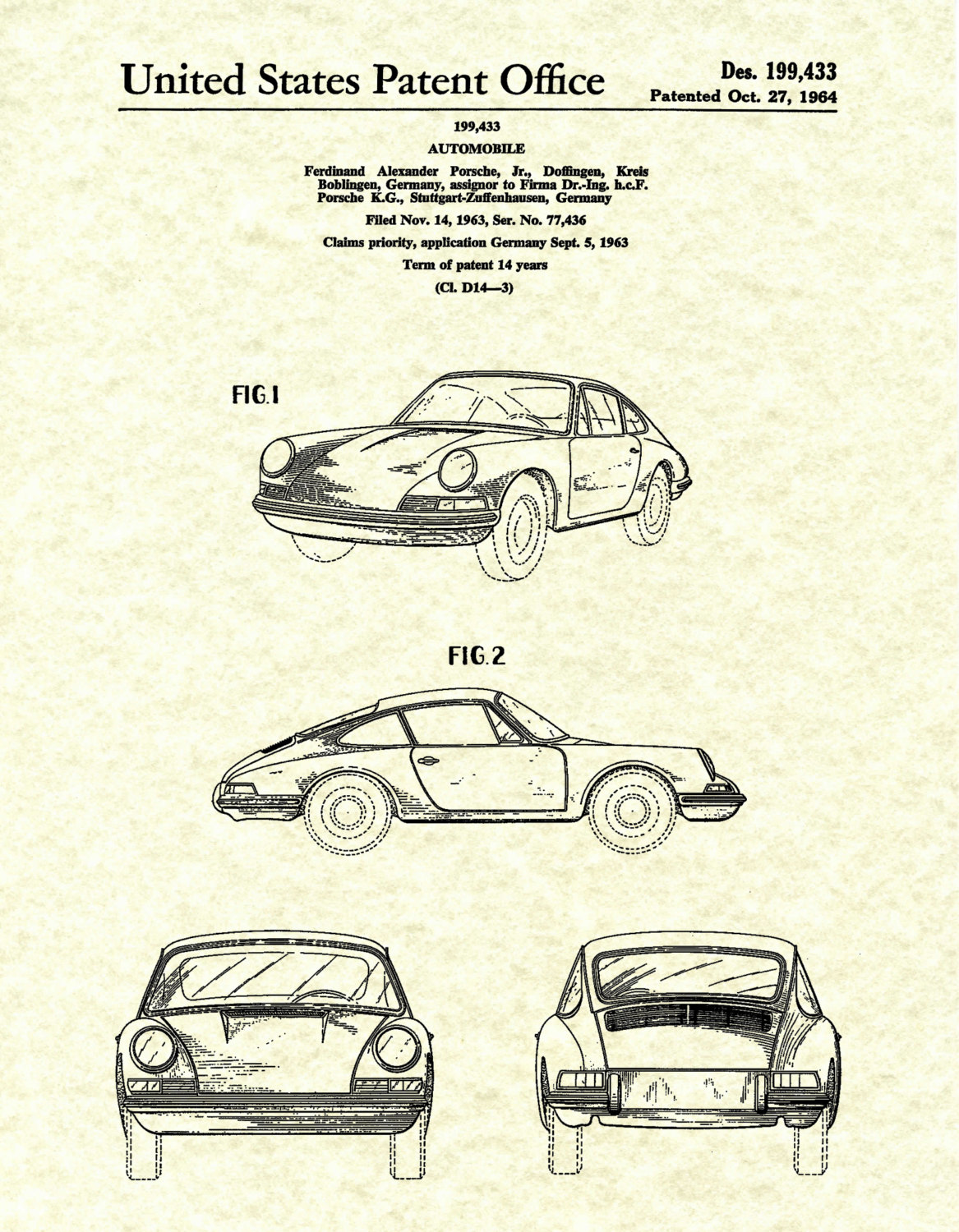 Patent 1964 Porsche 911 - Carrera Sports Car - Poster - Wall Art ...