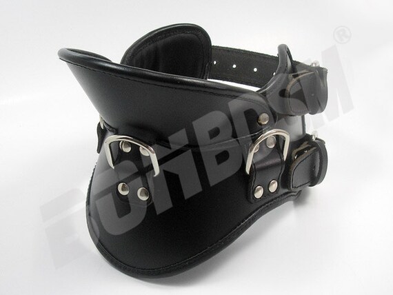 Bondage Restraint Strict Leather Posture Collar with 3 strong