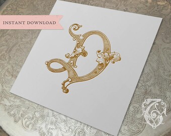 Vintage Wedding Crest Initial M Digital Download