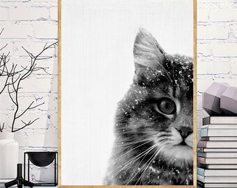 Grey cat art | Etsy