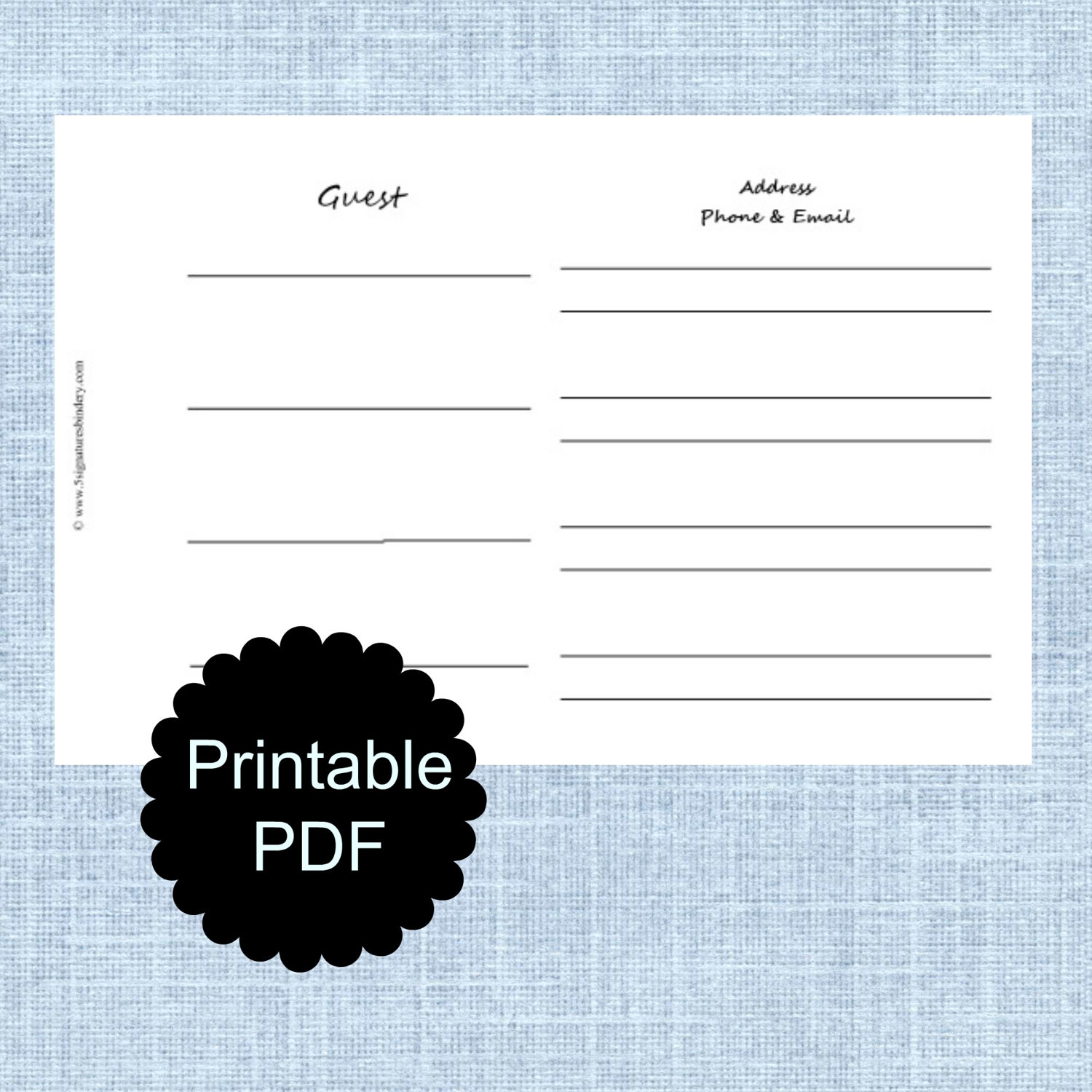 Guest Registry Book Page Customized Digital Copy Printable