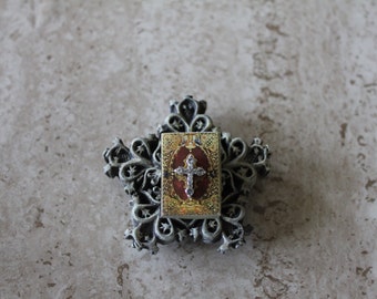 Dollhouse miniature antique altar piece holy bas relief