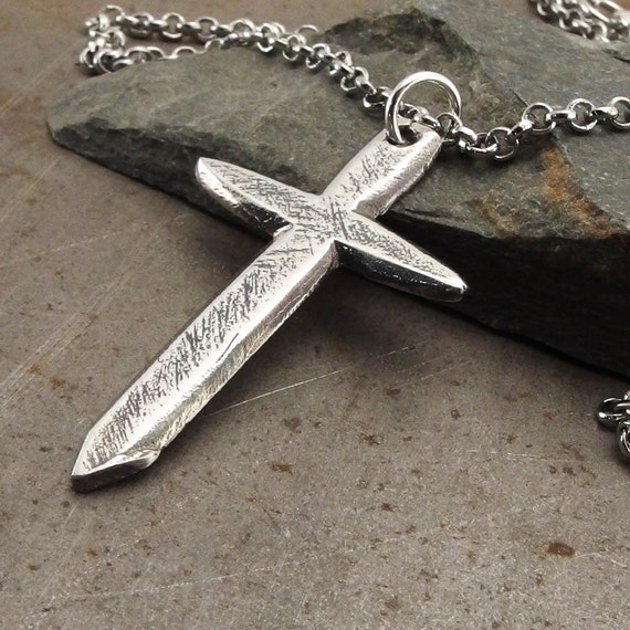 Dagger Style Christian Cross Sterling Silver Pendant Necklace