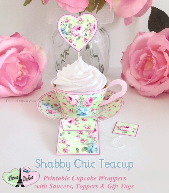 Paper Tea Cups PRINTABLE Teacup Cupcake Wraps Wrappers