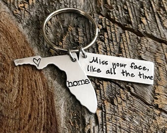 Home Keychain ANY State Kechain Personalized Hand Stamped