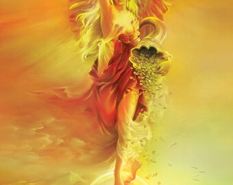 art print green fortune angel goddess abundance wealth balance