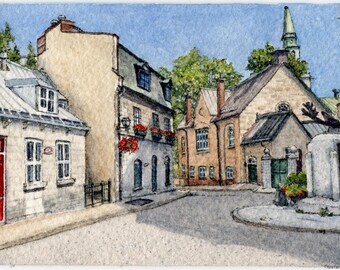Quebec City Canada Watercolors Paintings Original French