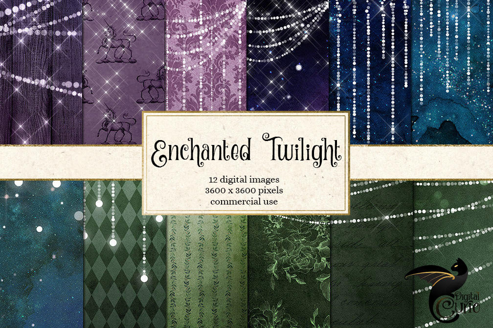 Enchanted Twilight Digital Paper fairy lights backgrounds