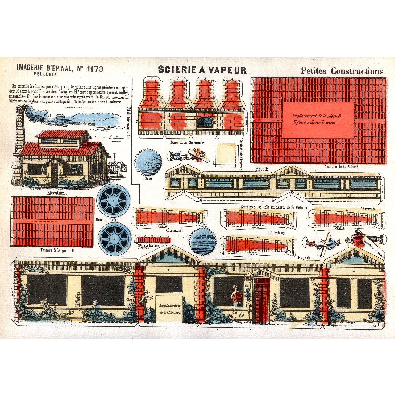 5x Vintage PAPER MODEL BUILDINGS Printable Sheet Scans