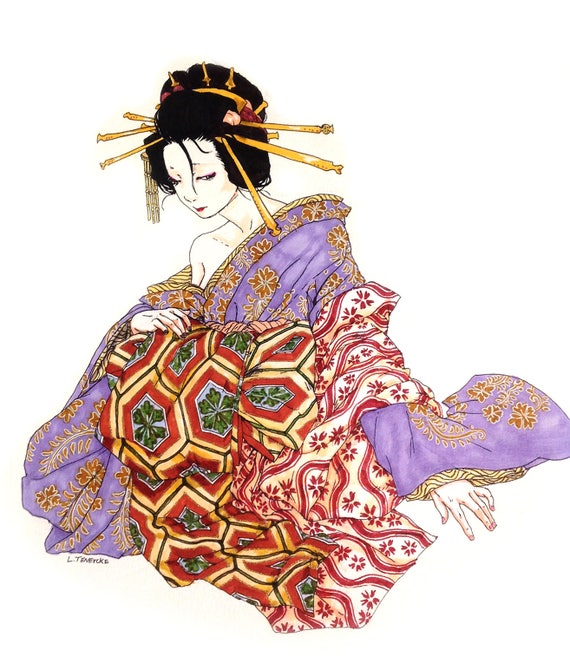 Kimono de oiran Original Ilustración lo jóvenes Oiran Edo