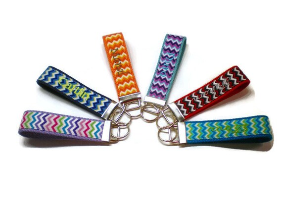 Name key chain chevron key chain name key fob chevron key