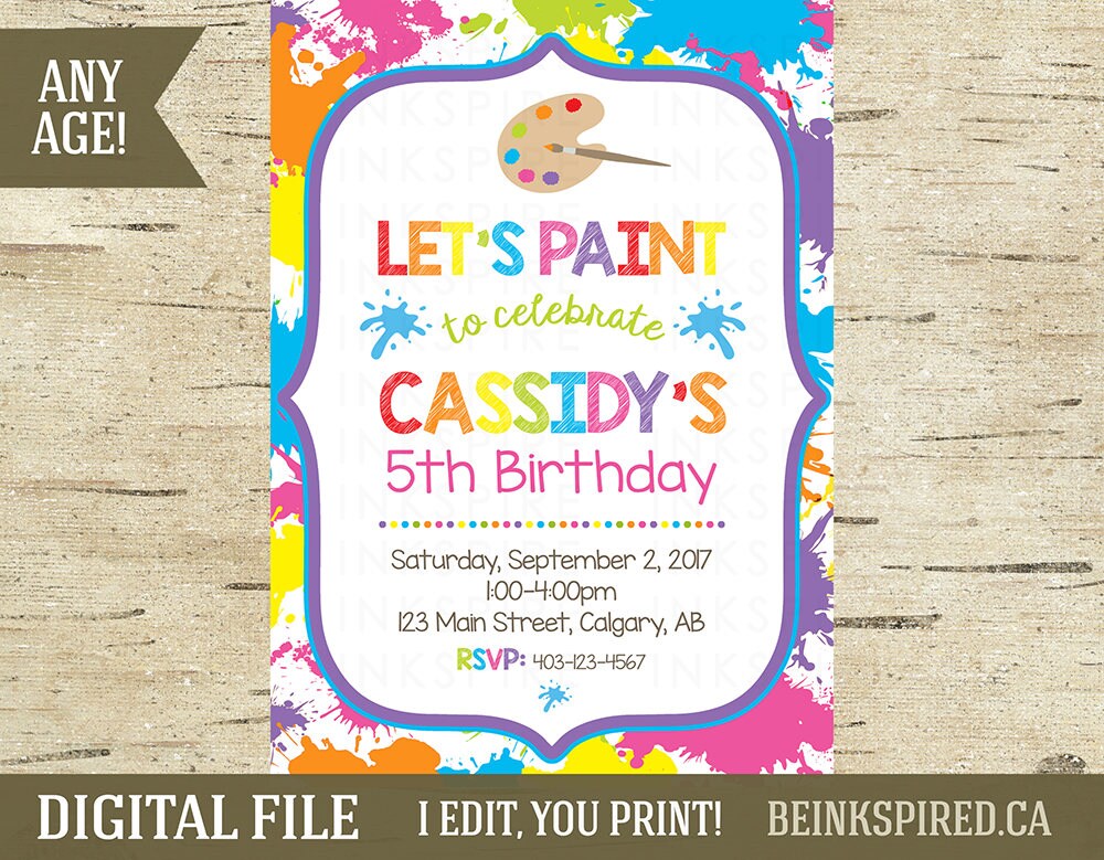 Printable Art Paint Splatter Birthday Party Invitation