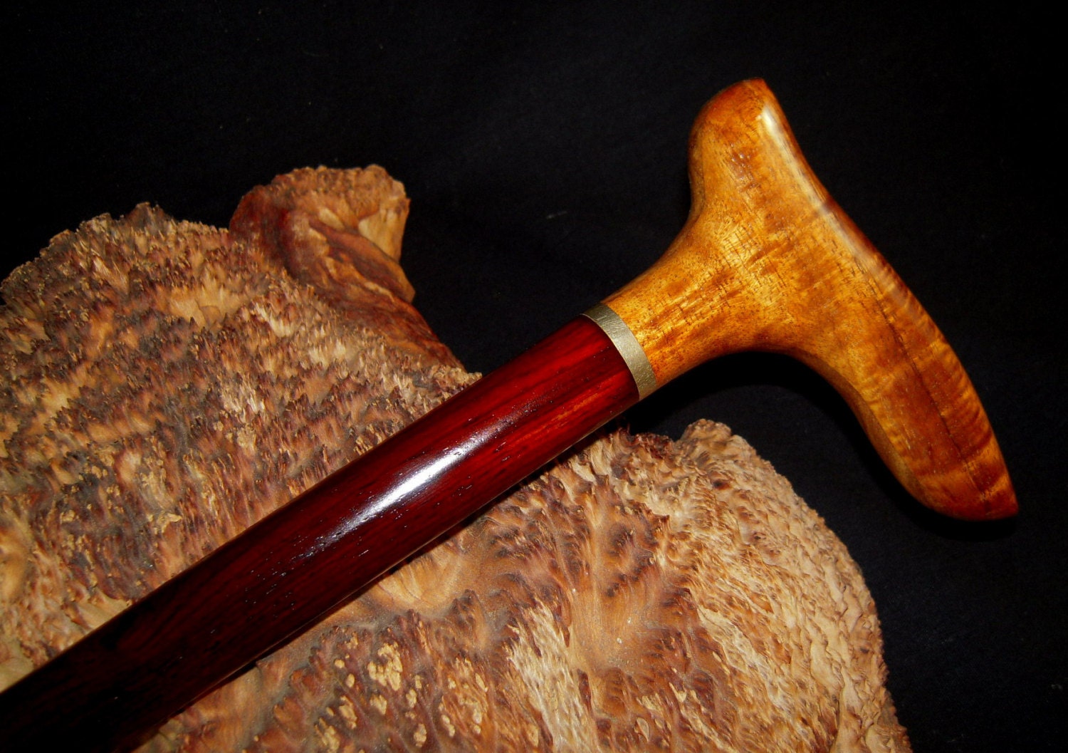 Curly Hawaiian Koa Cane Handle with Turned Cocobolo Rosewood Shaft Cane ...