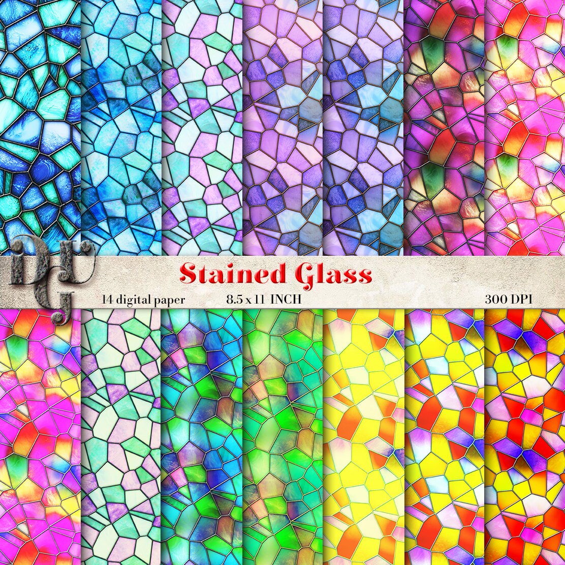 Stained Glass Digital Paper Pack Pastel colors Glass Paper
