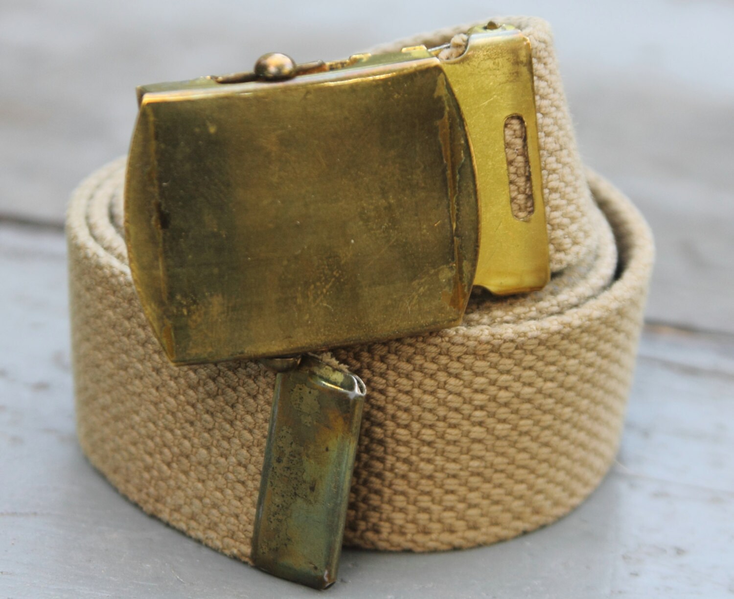 1940s military service belt with solid brass slide buckle