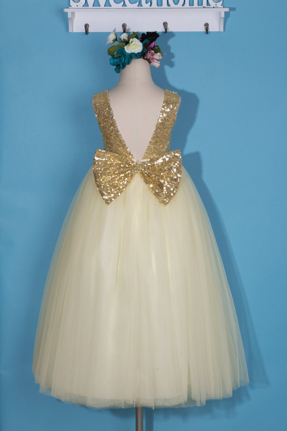 Ivory Flower Girl Dress Gold Sequin Girl Dress Tulle Flower