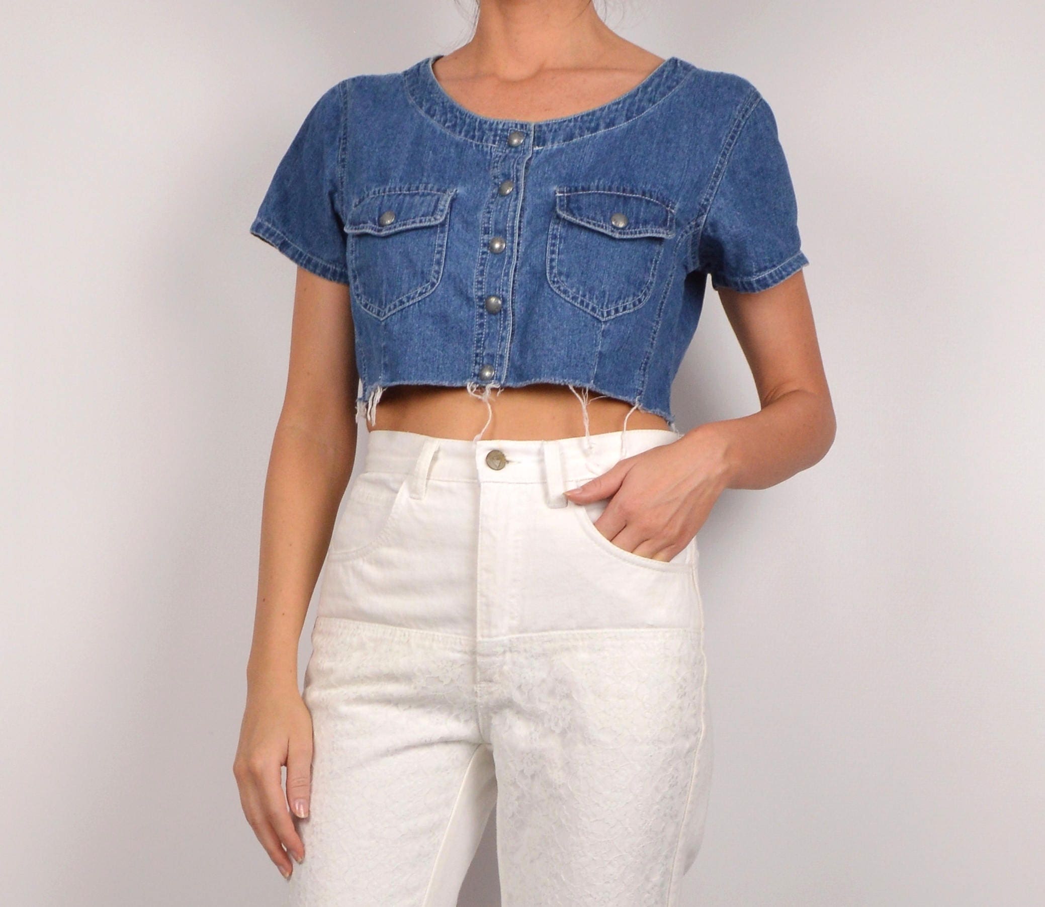 Denim Cut Off Crop Top vintage