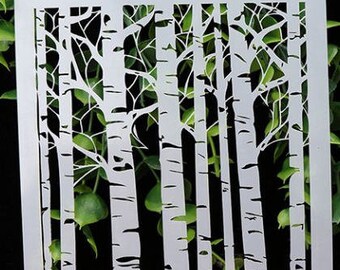 Birch tree stencil | Etsy