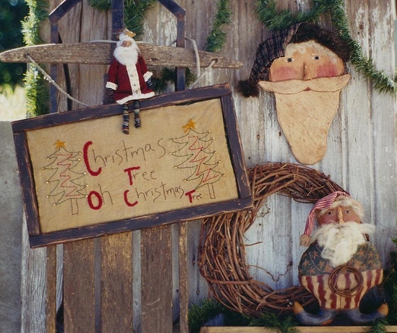Santa Epattern Primitive Christmas Pattern Stitchery Wood