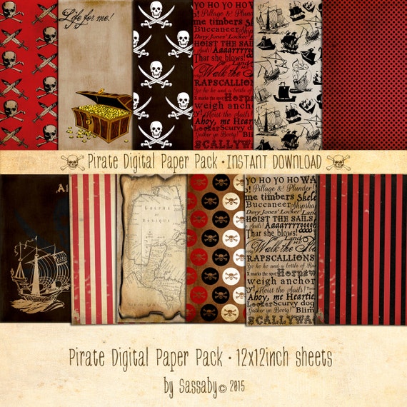Pirate Paper Pack 12 Digital Sheets INSTANT DOWNLOAD