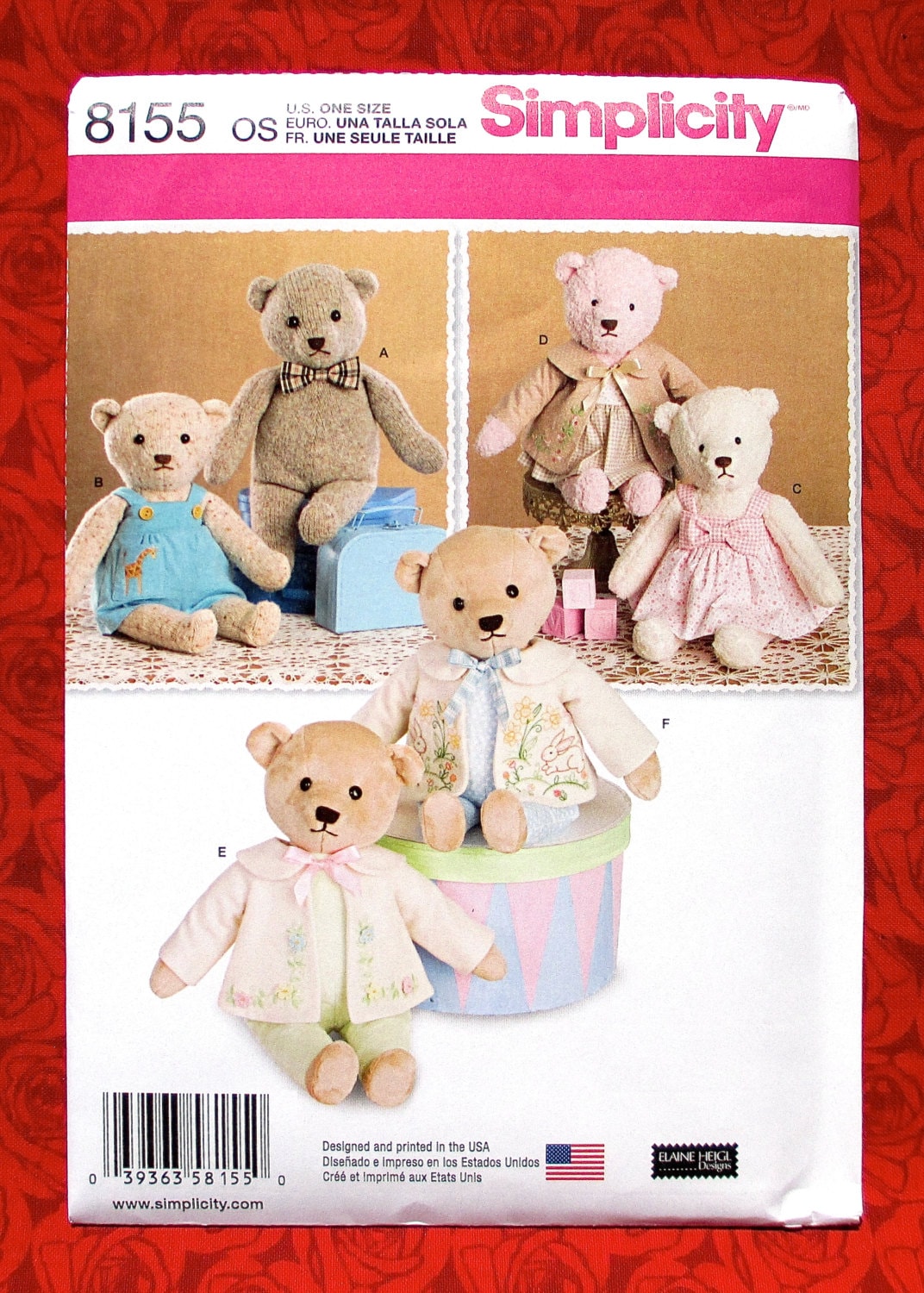 Simplicity Sewing Pattern 8155 Teddy Bears & Clothes Stuffed
