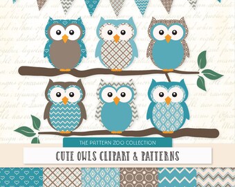 Blue Owls Clipart with Baby Wording. Cute Baby owls new baby