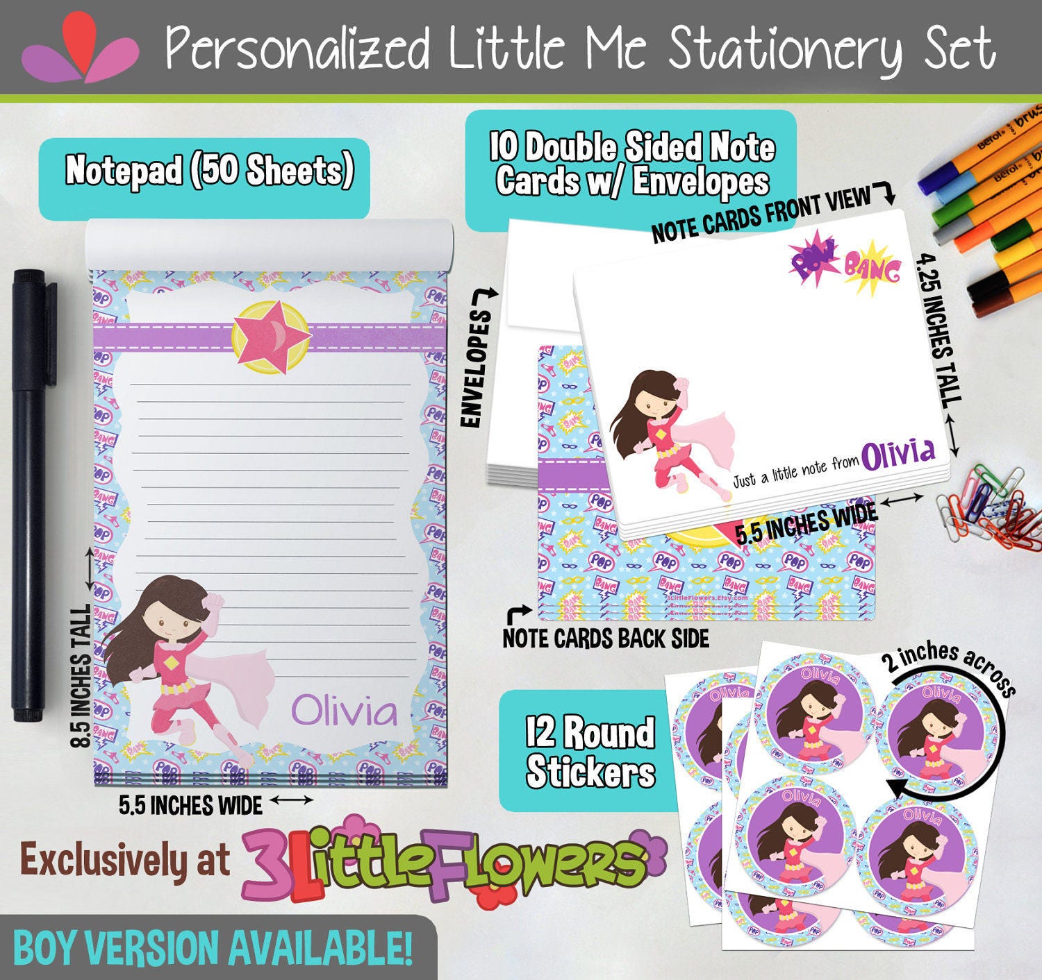 Superhero Personalized Stationery Set Personalized Children